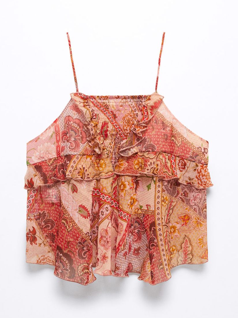 MANGO Cuca Floral Frill Cami Top in Copper | endource
