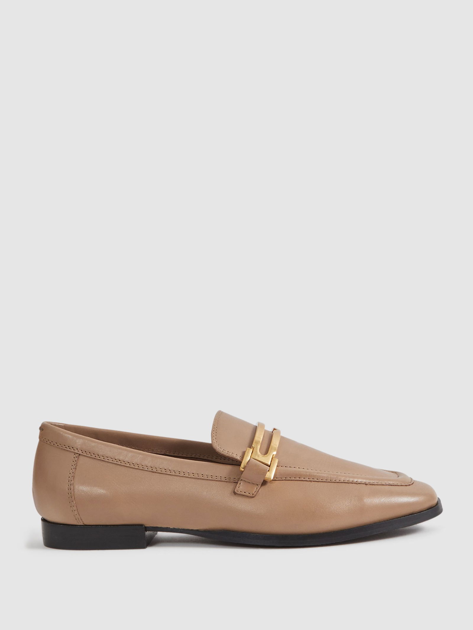 REISS Angela Leather Rounded Loafers in Nude | Endource