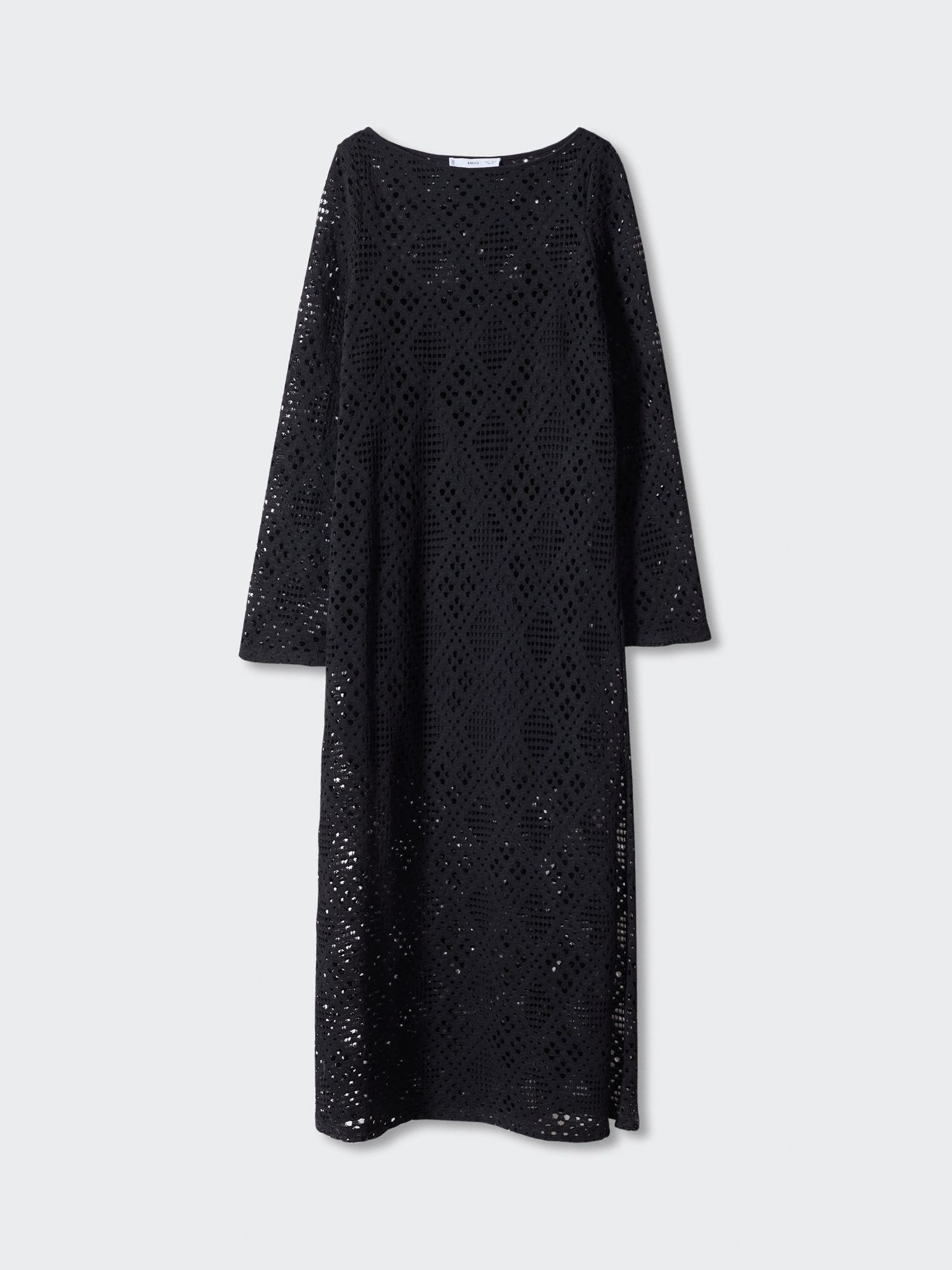 MANGO Sandra Geometric Pattern Openwork Midi Dress in Black | Endource