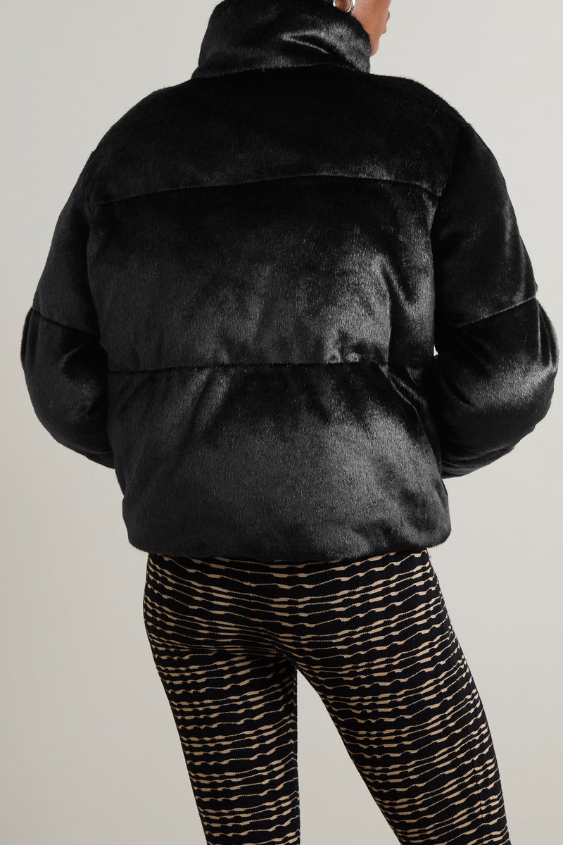 STAND STUDIO Tatum Quilted Padded Faux Fur Jacket in Black | endource