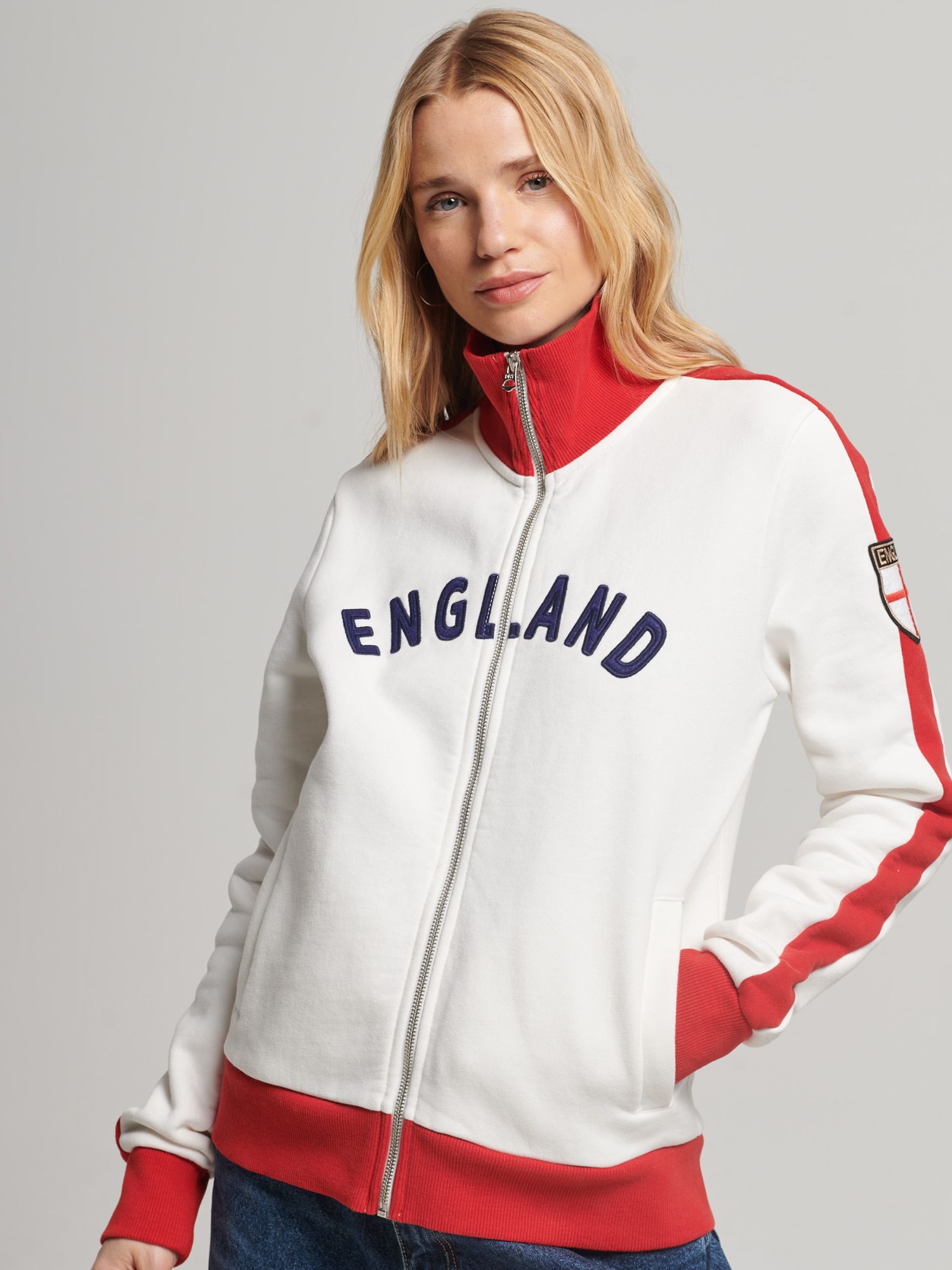 SUPERDRY Ringspun Football England Track Top in Winter White | Endource
