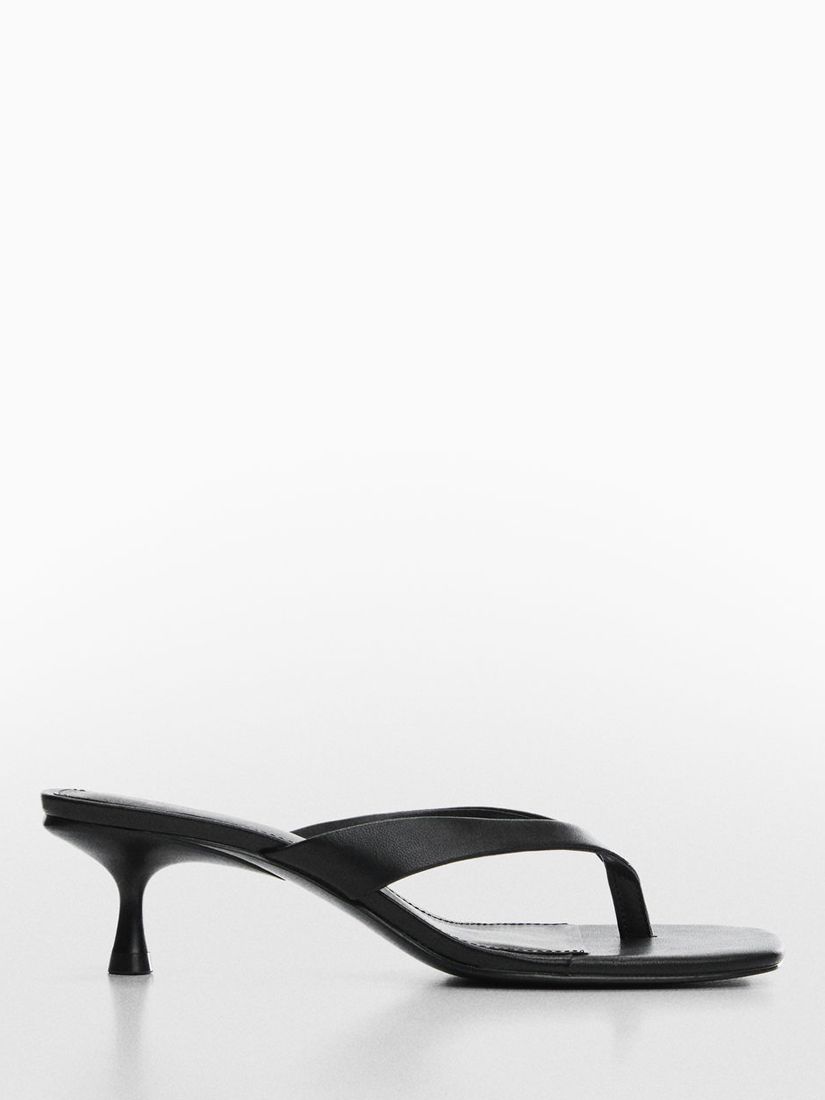MANGO Toe Post Kitten Heel Mules in Black | Endource
