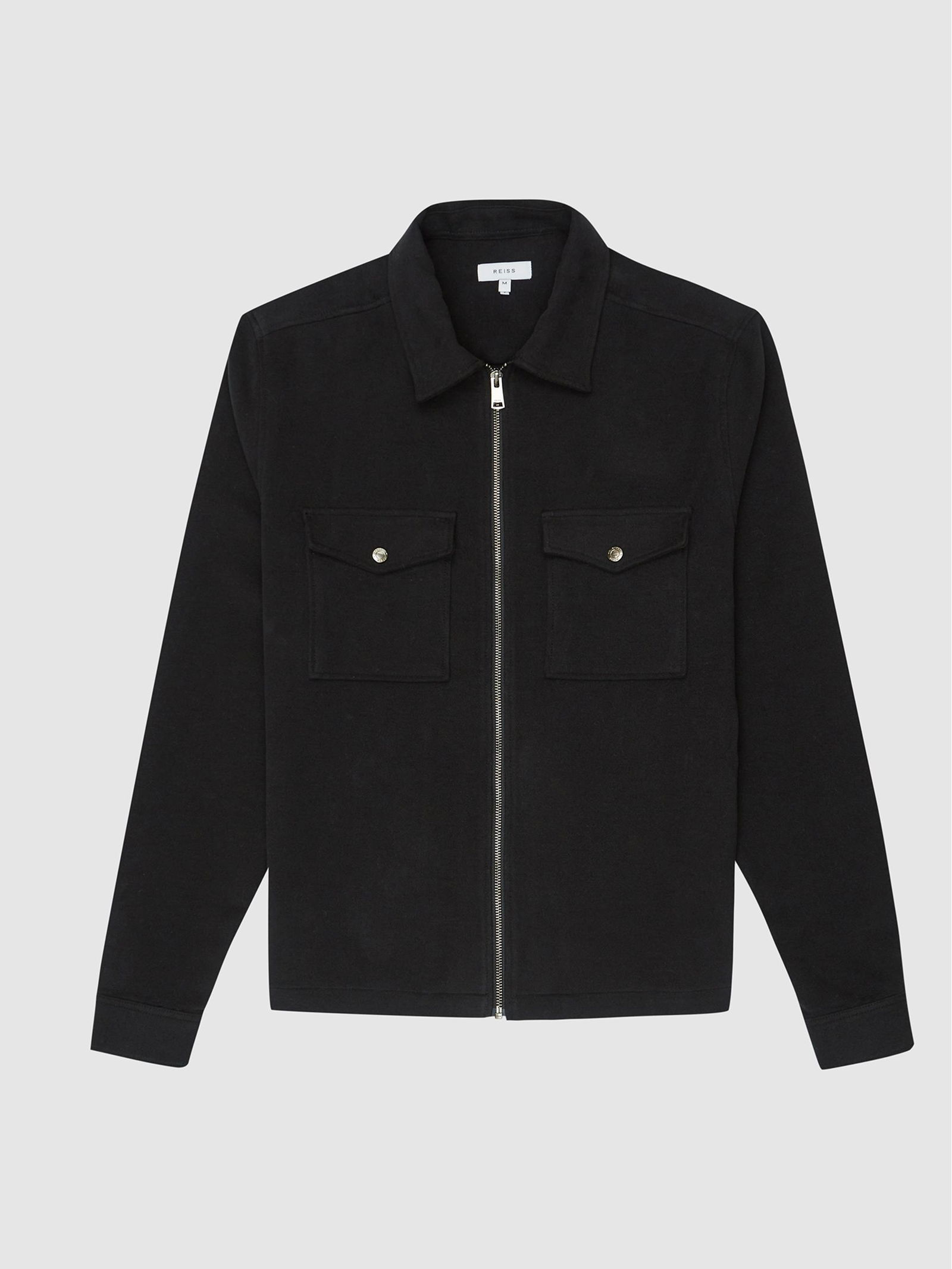 REISS Vice Zip Through Overshirt in Black | Endource