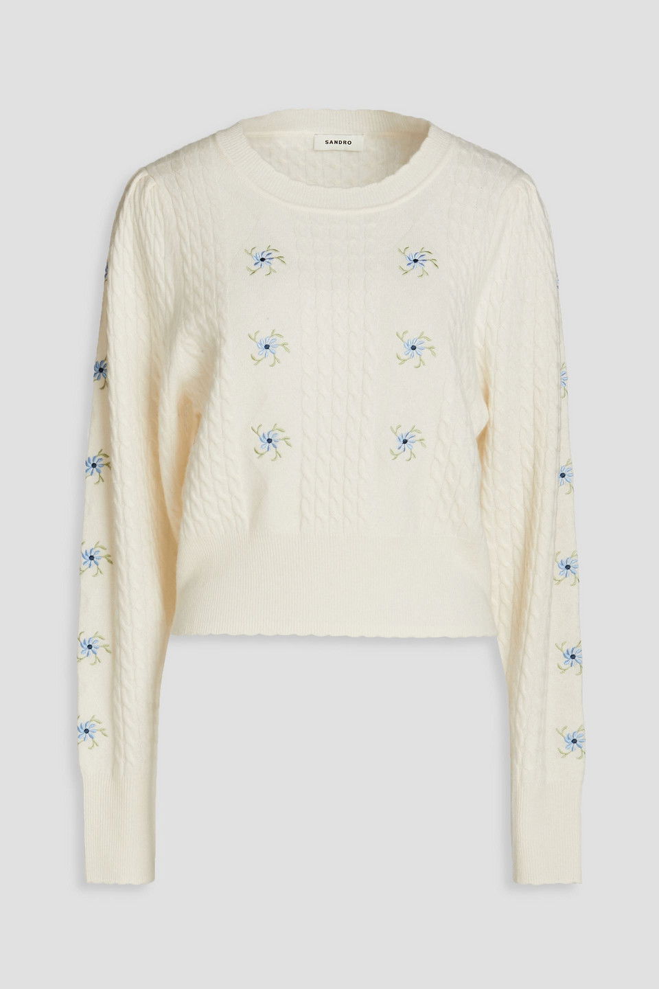 SANDRO Embroidered Wool And Cashmere-Blend Sweater in White | Endource