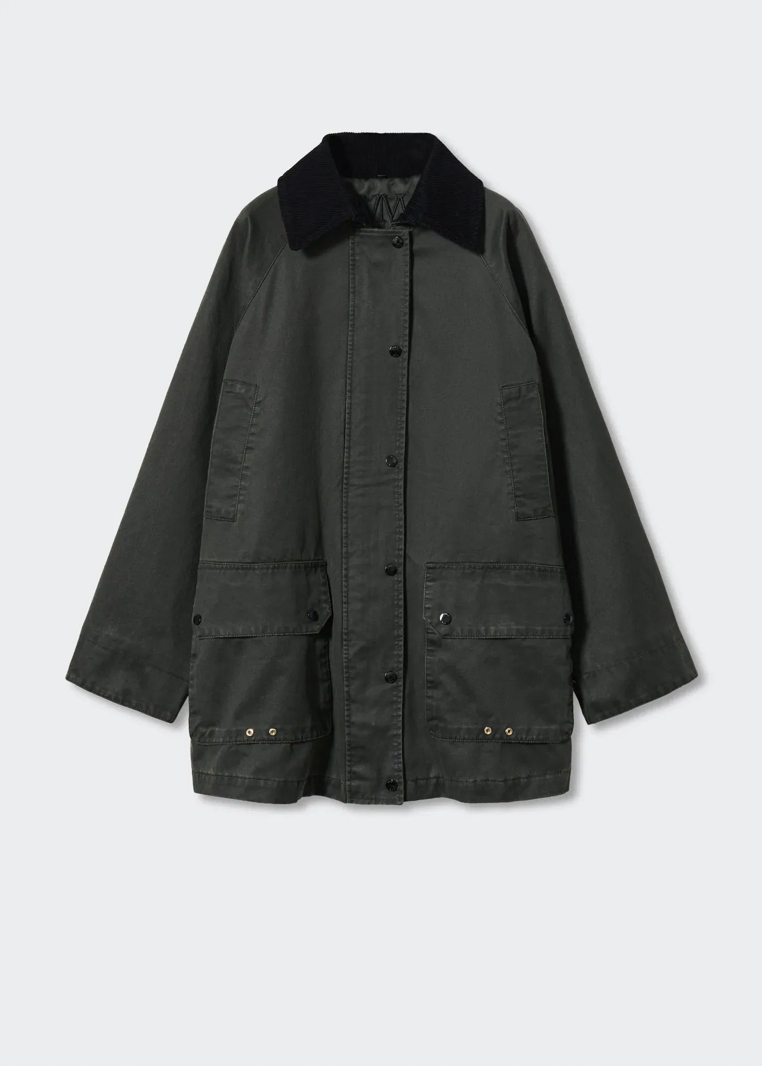 MANGO Waxed Effect Parka in Khaki | endource