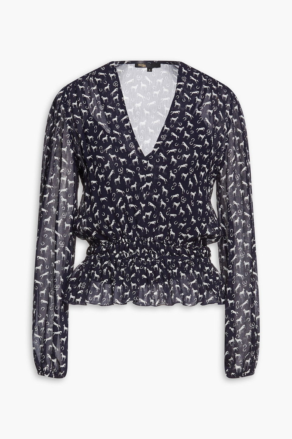 MAJE Printed Crepon Blouse in Blue | Endource