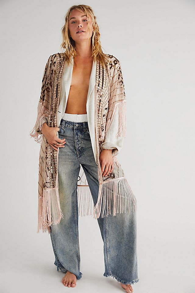 FREE PEOPLE Majesty Embellished Fringe Kimono | endource
