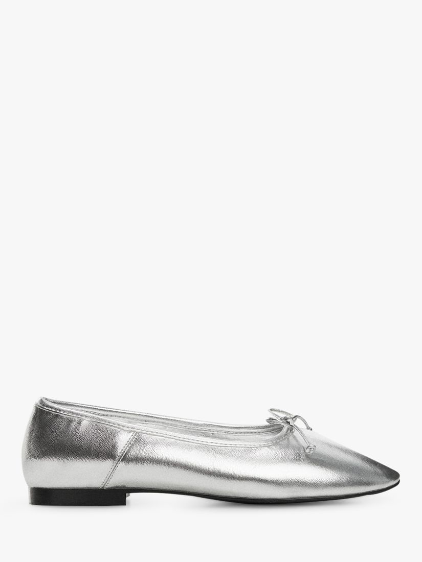MANGO Blaze Metallic Ballerina Pumps in Silver | endource