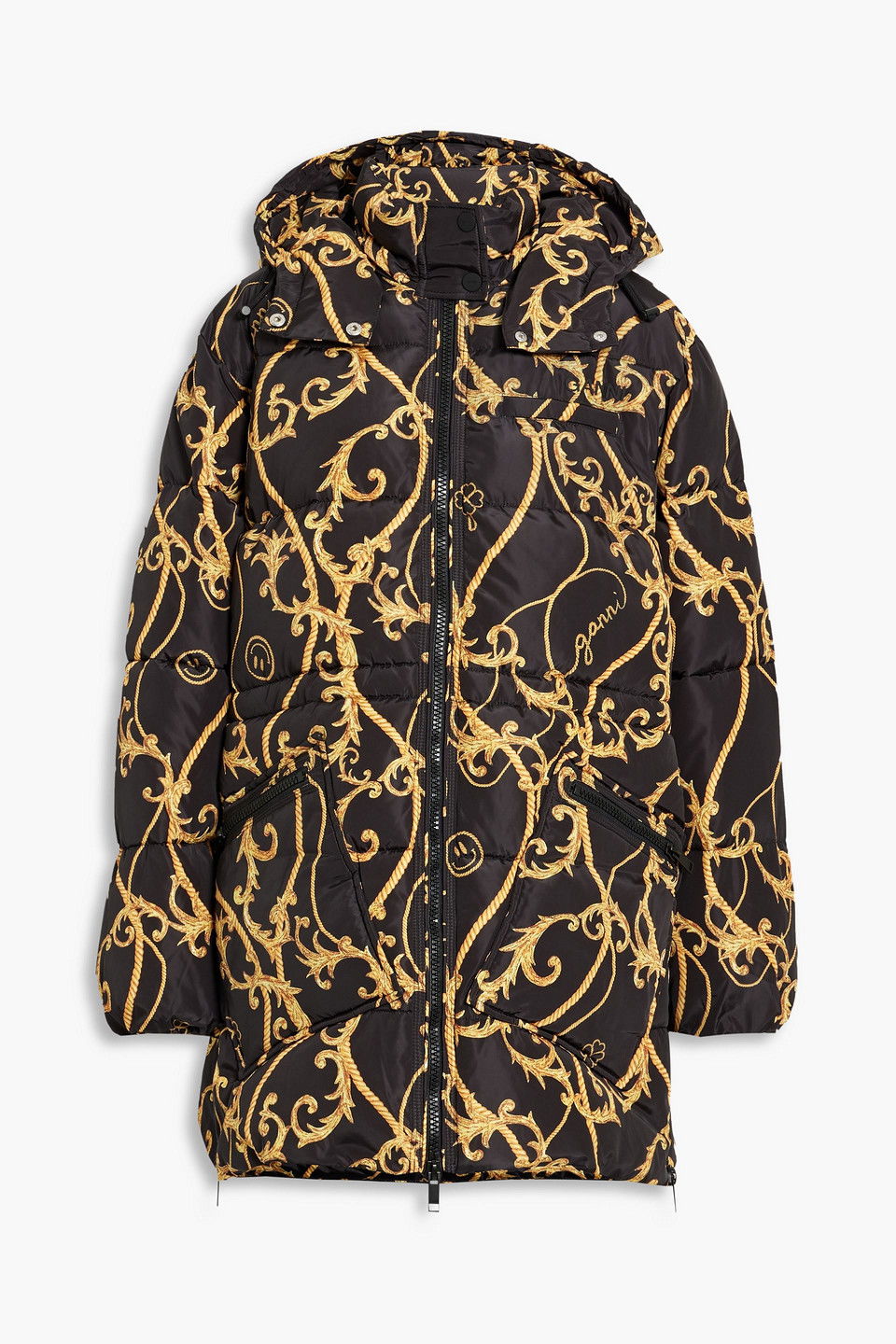 GANNI Quilted Printed Shell Hooded Coat | endource