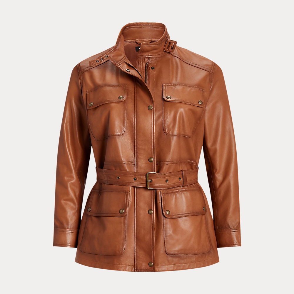 LAUREN RALPH LAUREN Curve - Belted Burnished Leather Field Jacket in ...