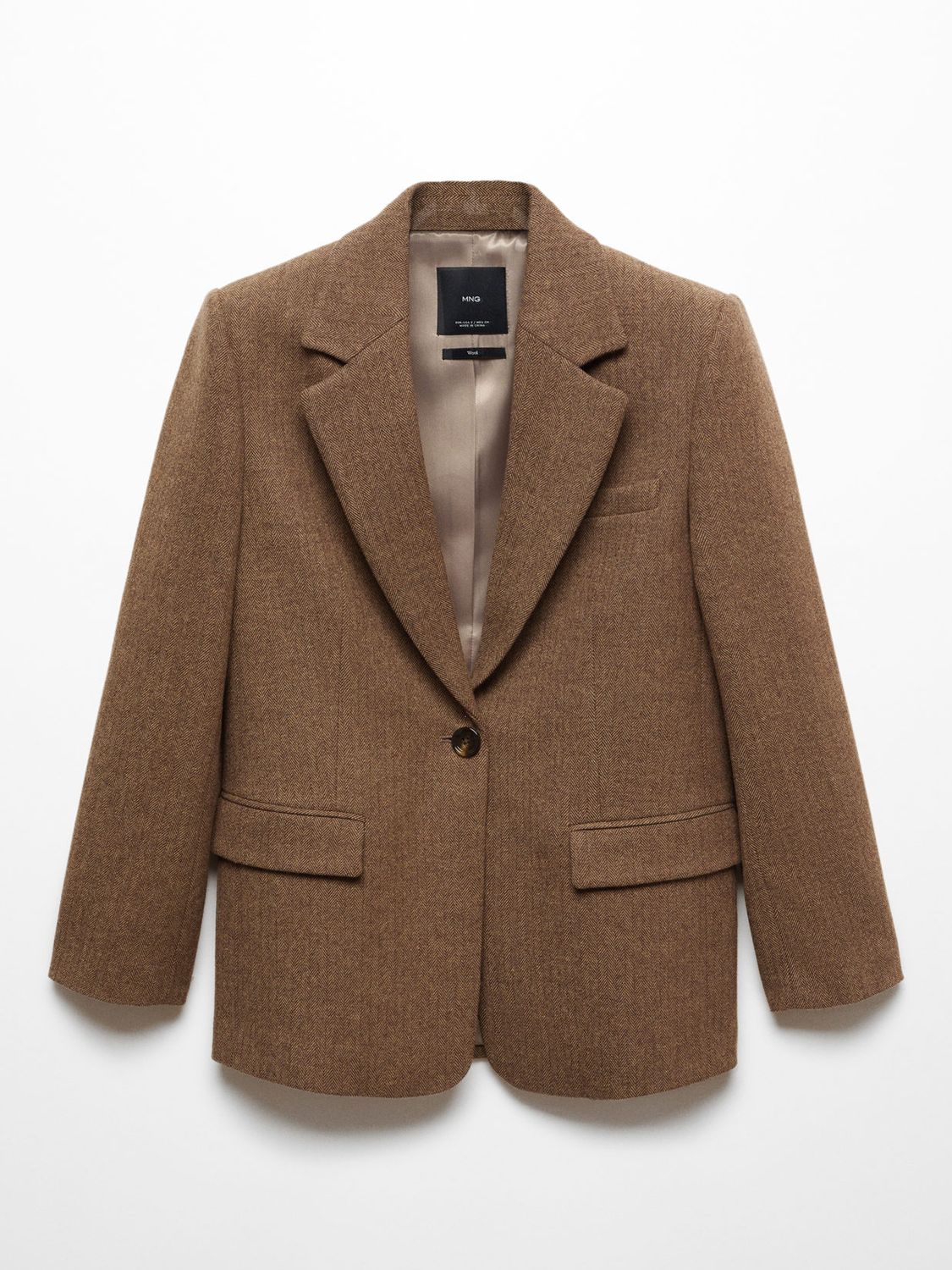 MANGO Mexico Wool Blend Herringbone Blazer in Brown | endource