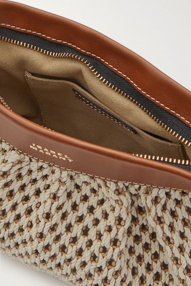 ISABEL MARANT Luz Studded Leather-Trimmed Woven Raffia Shoulder Bag in ...