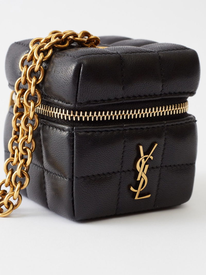 SAINT LAURENT YSL Mini Quilted-Leather Cube Bag in Black | endource