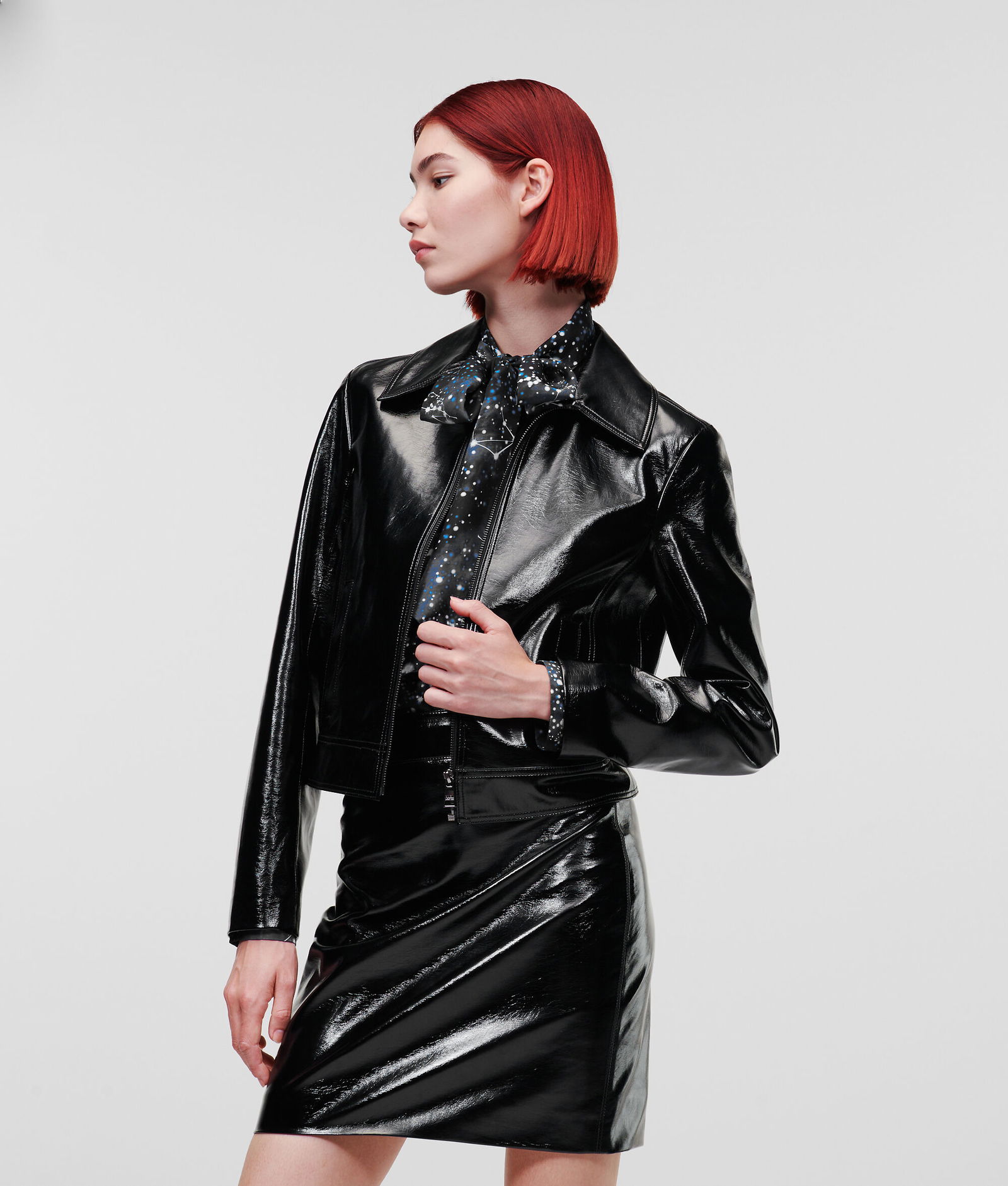 KARL LAGERFELD Faux Patent Leather Jacket in Black | endource