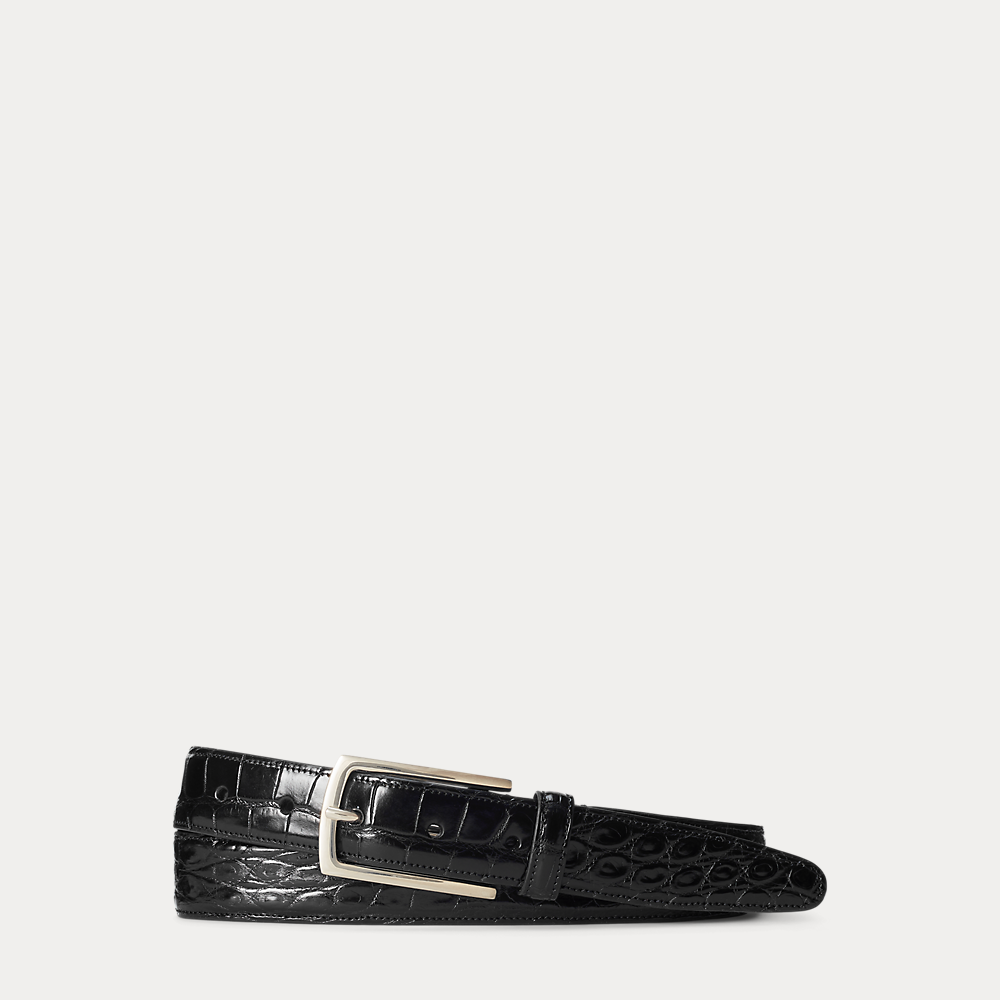 RALPH LAUREN PURPLE LABEL Caiman Belt in Black | endource