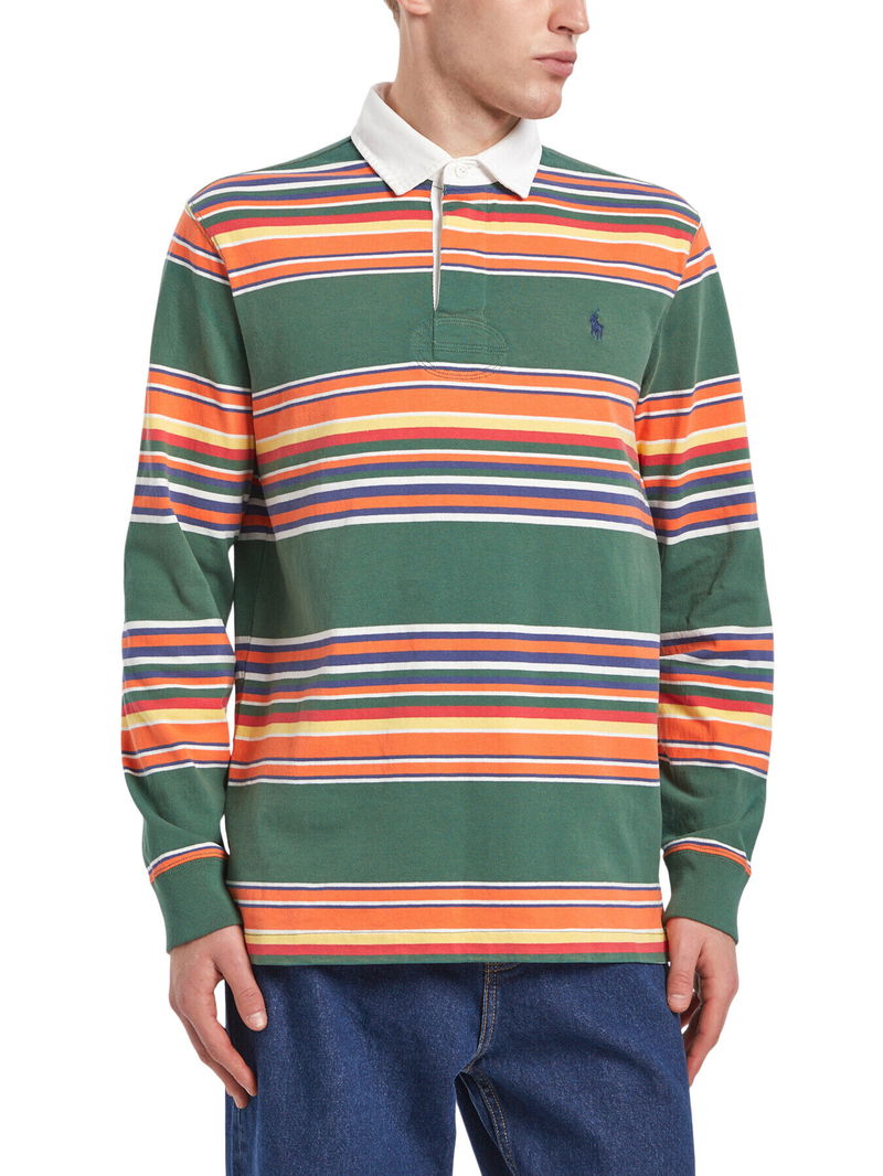 POLO RALPH LAUREN Multi Stripe Rugby Top in Washed Forest Multi | Endource