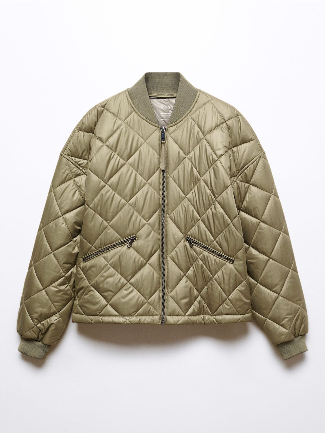 MANGO Quilted Bomber Jacket in Khaki | Endource
