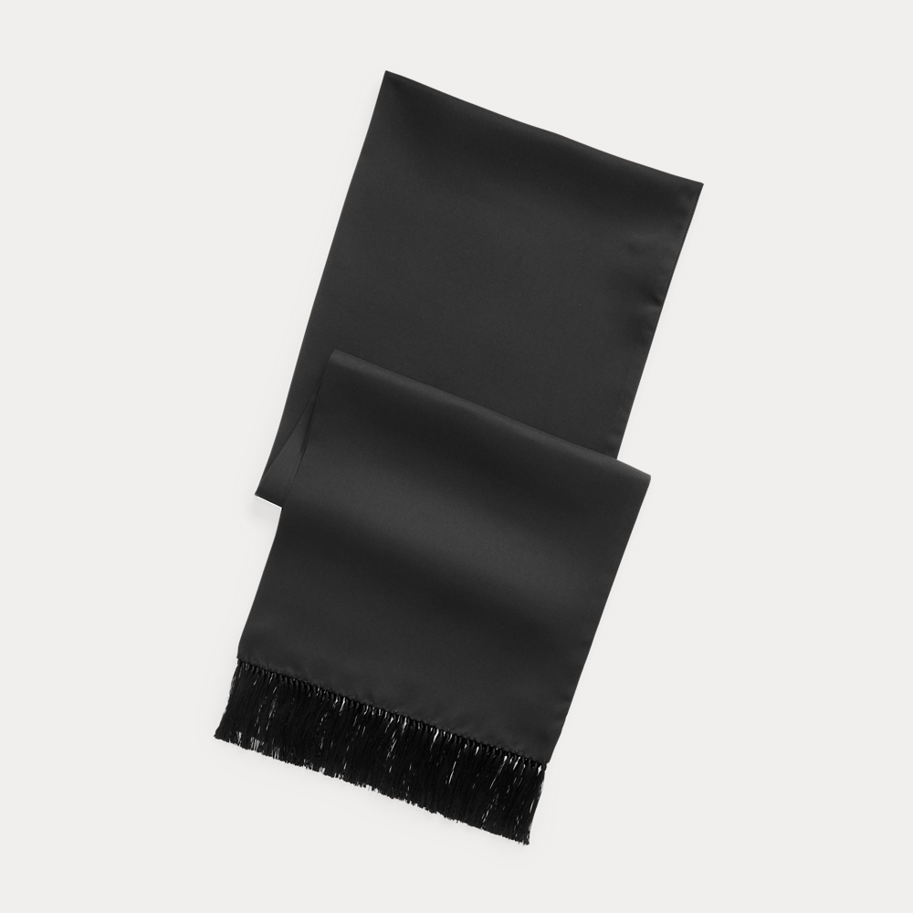 RALPH LAUREN PURPLE LABEL Fringe Silk Twill Scarf in Black | endource