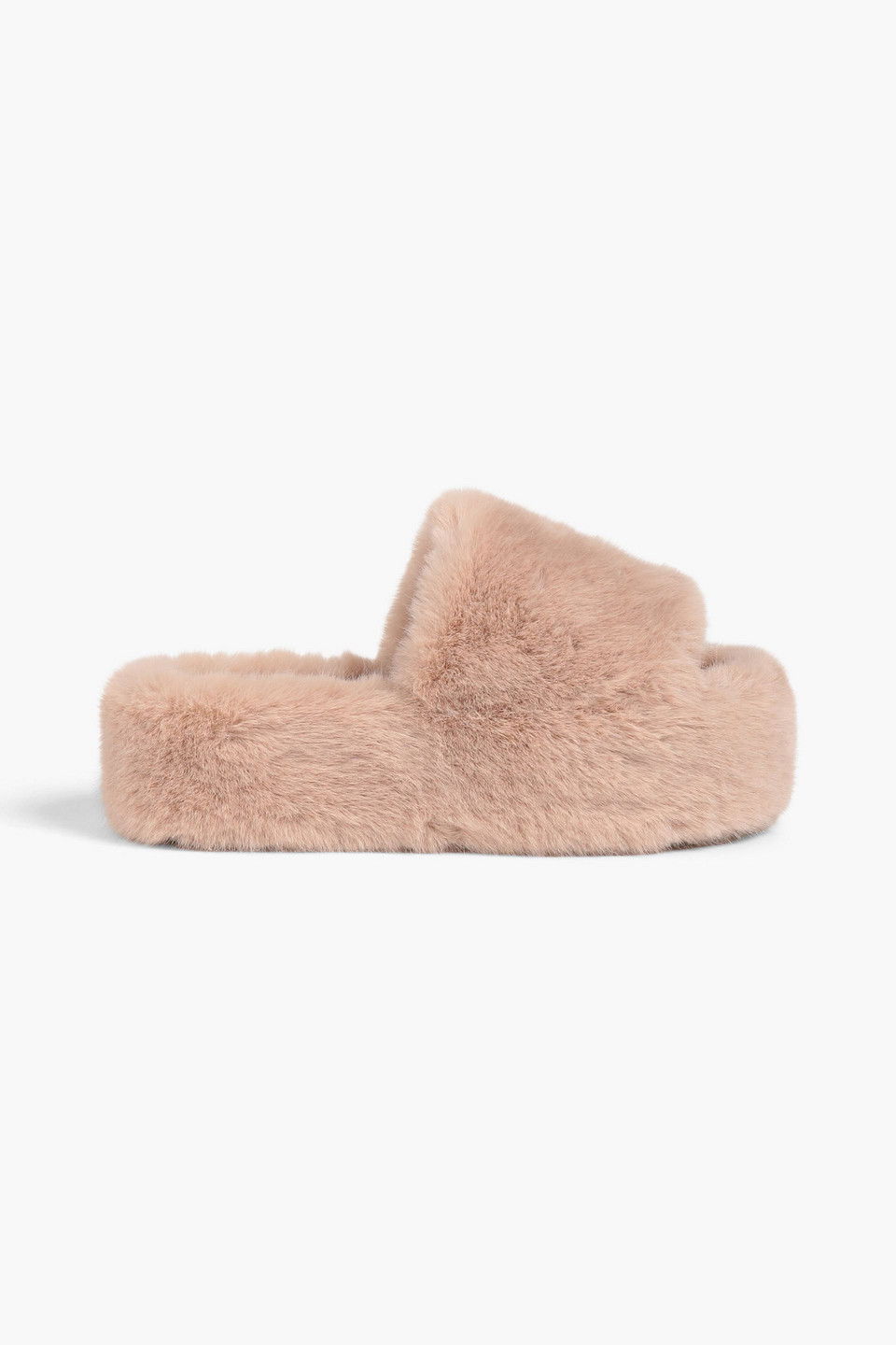 STAND STUDIO Faux Fur Platform Slides in Neutral | Endource