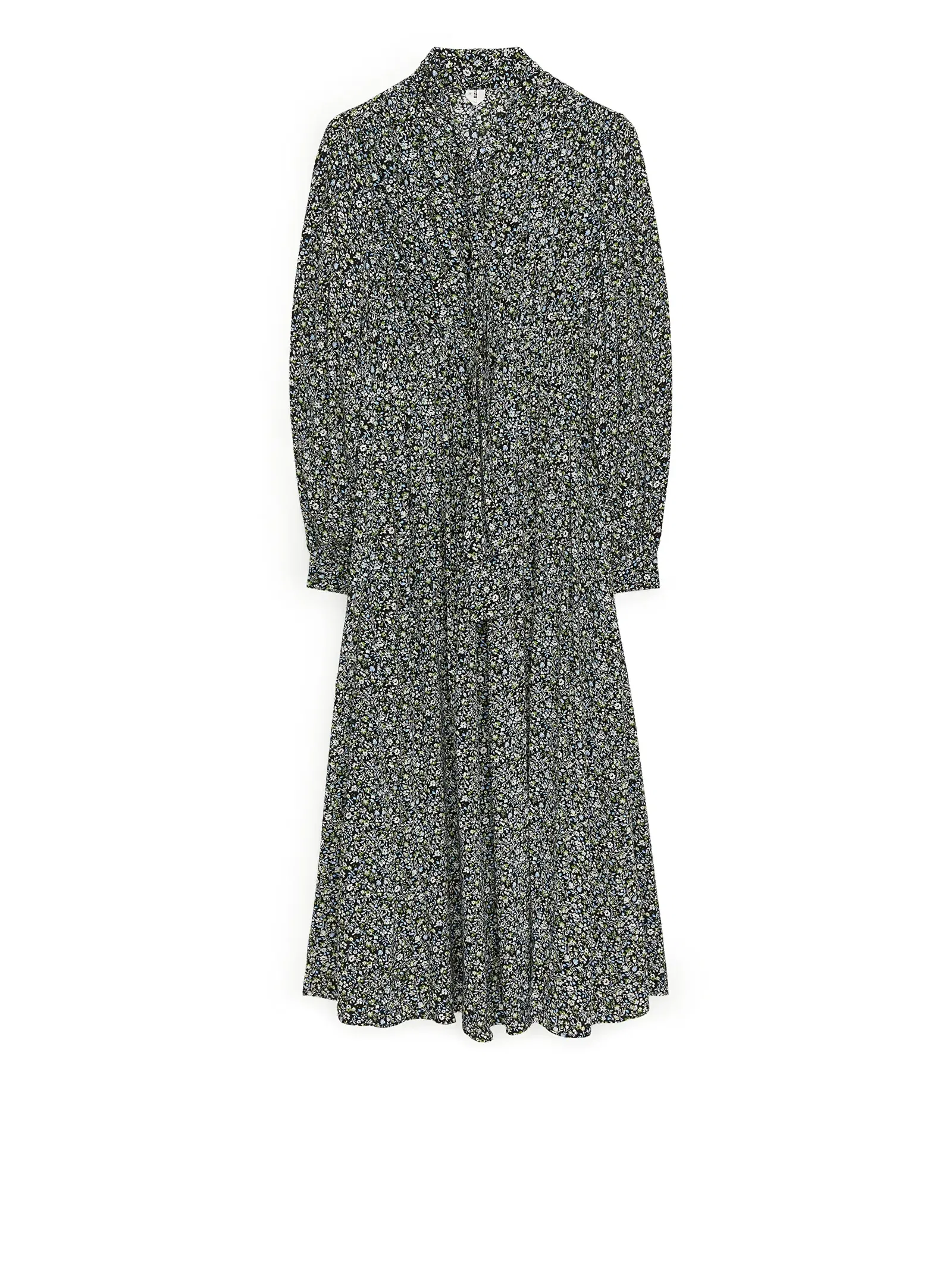 ARKET Tie-Neck Dress in Black/Floral Print | Endource