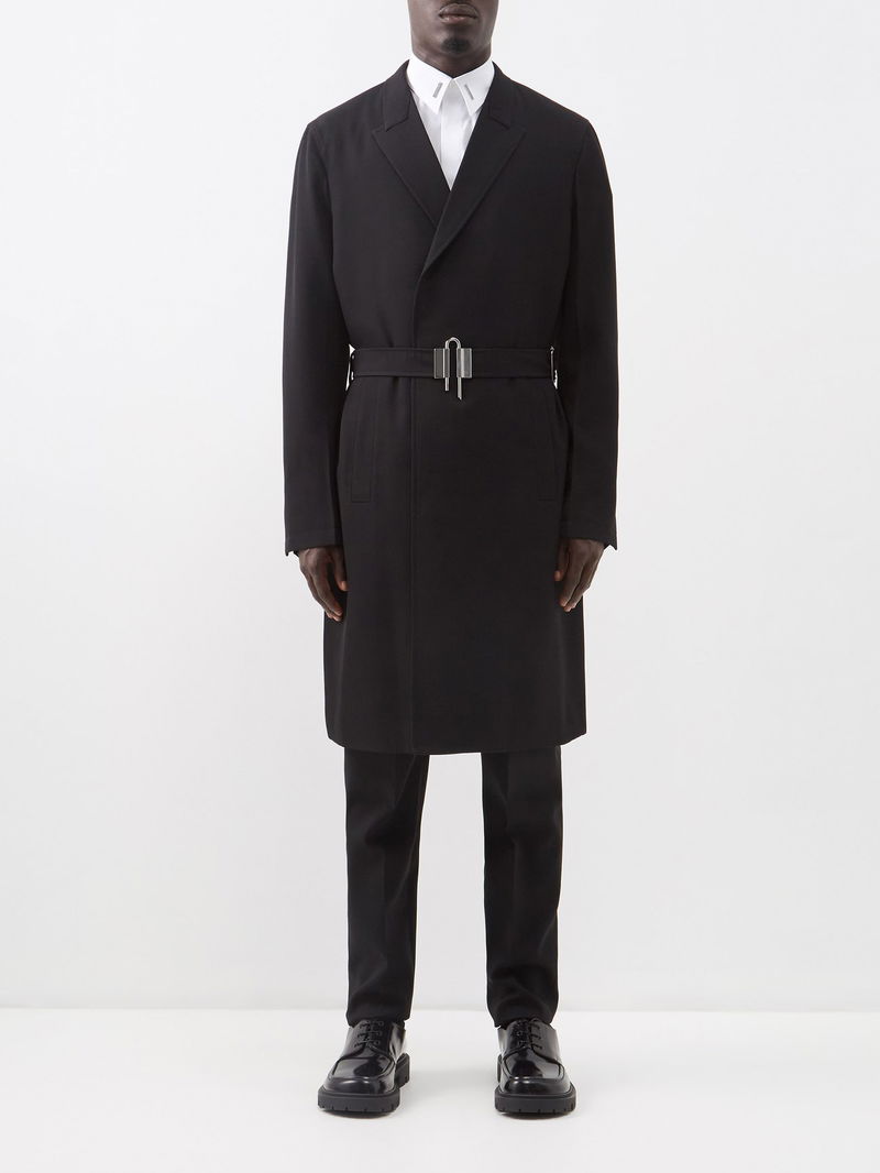 GIVENCHY U-Lock Belted Wool-Twill Wrap Coat in Black | endource