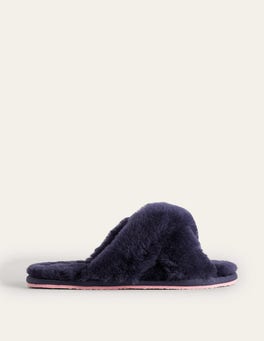 BODEN Sheepskin Slippers in Navy | endource