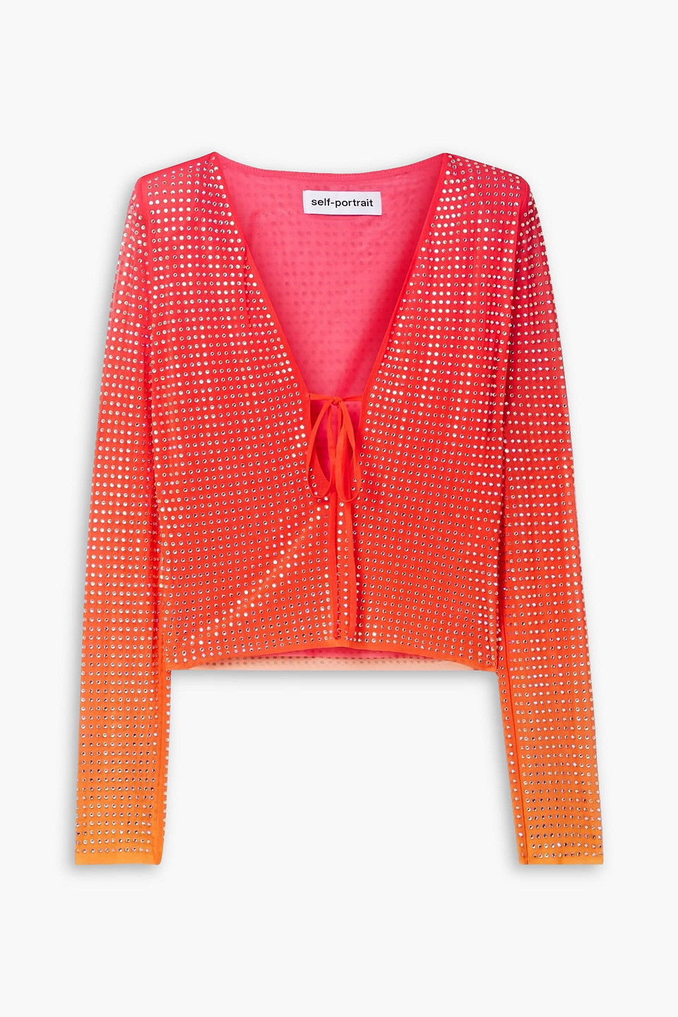 SELF-PORTRAIT Cropped Crystal-Embellished Dégradé Stretch-Mesh Top in ...