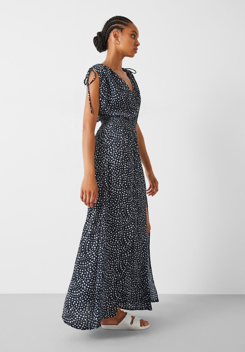 HUSH Assinie Maxi Dress in Multi Star - Navy/White | endource