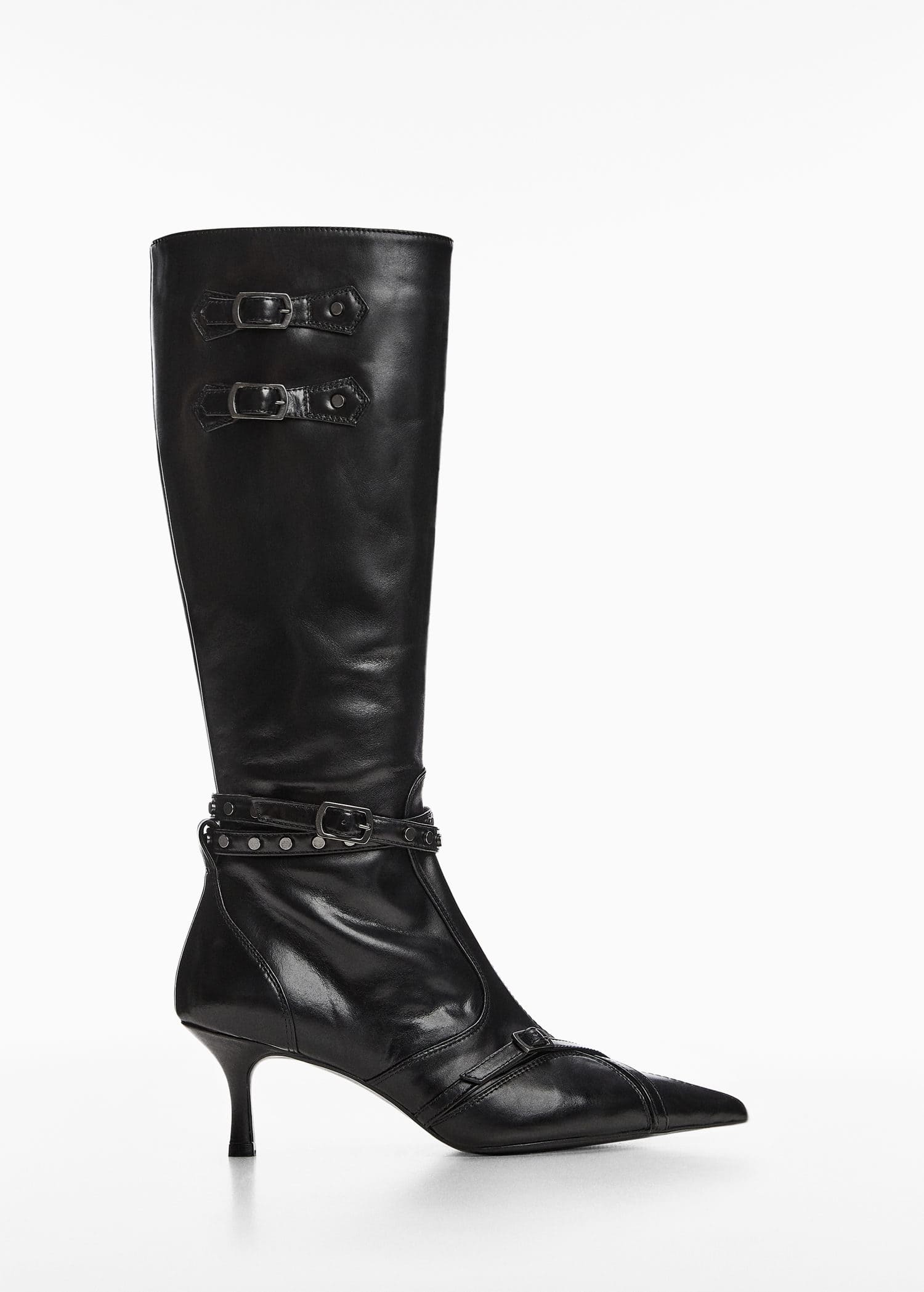MANGO Mango x Camille - High Heel Leather Boot in Black | Endource