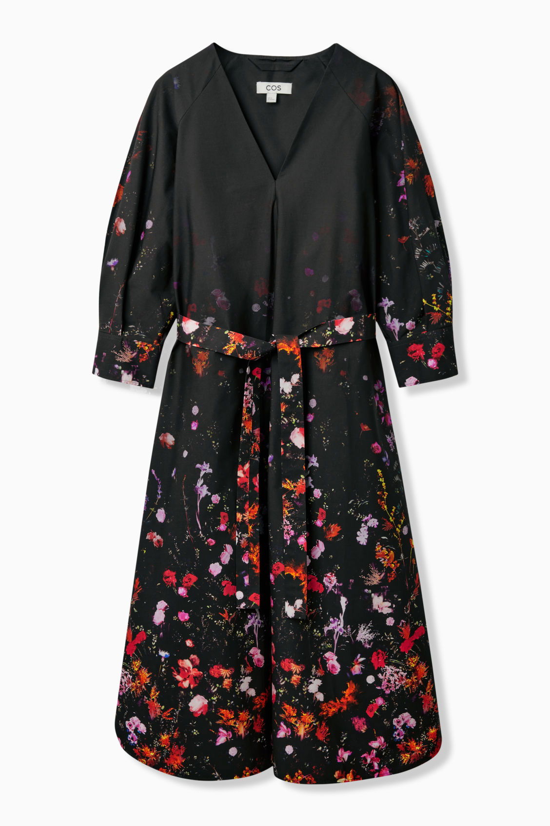 COS Floral Print Midi Dress in BLACK | endource