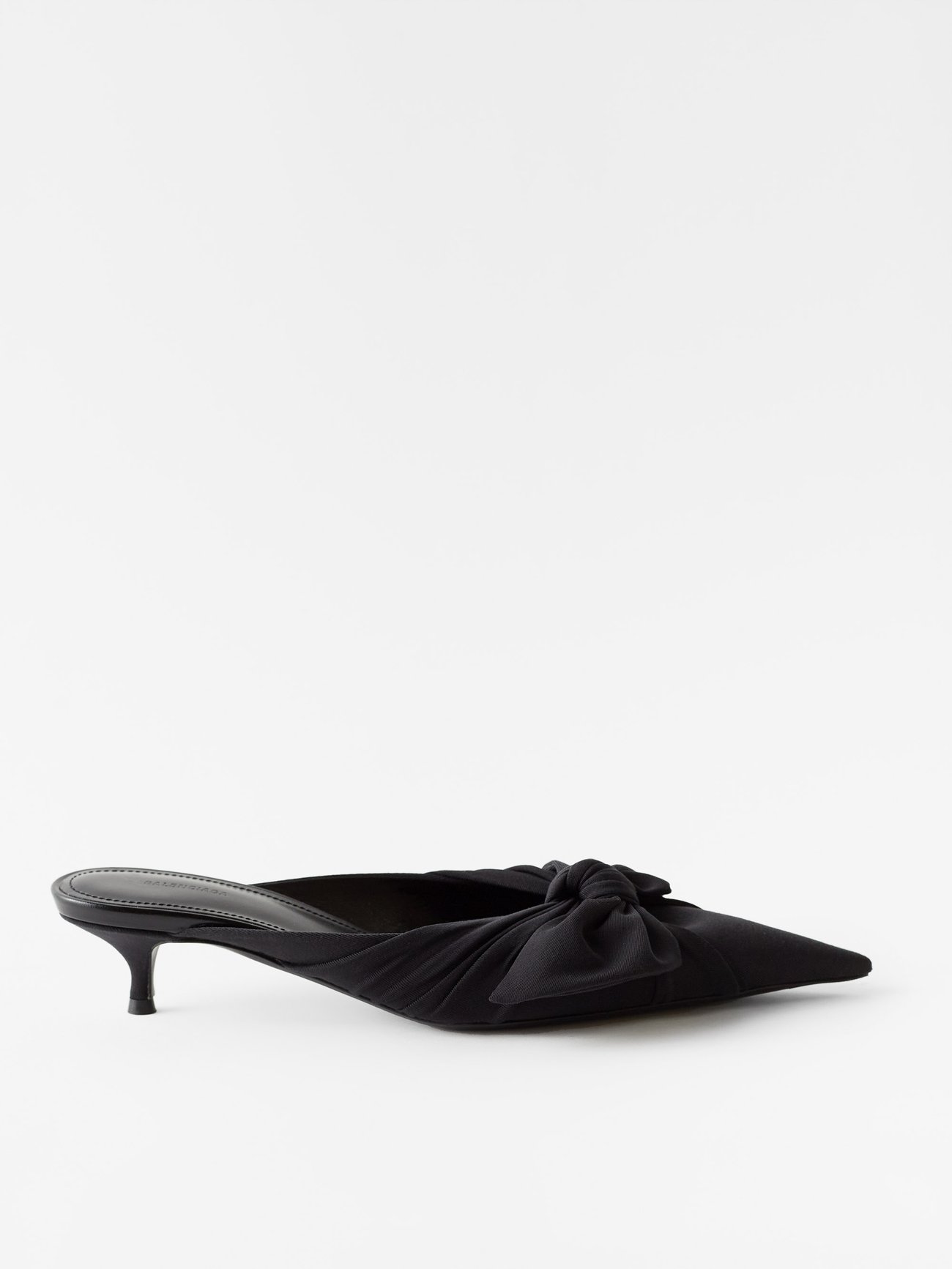 BALENCIAGA Knot Pointed-Toe Twill Kitten-Heel Mules in Black | endource
