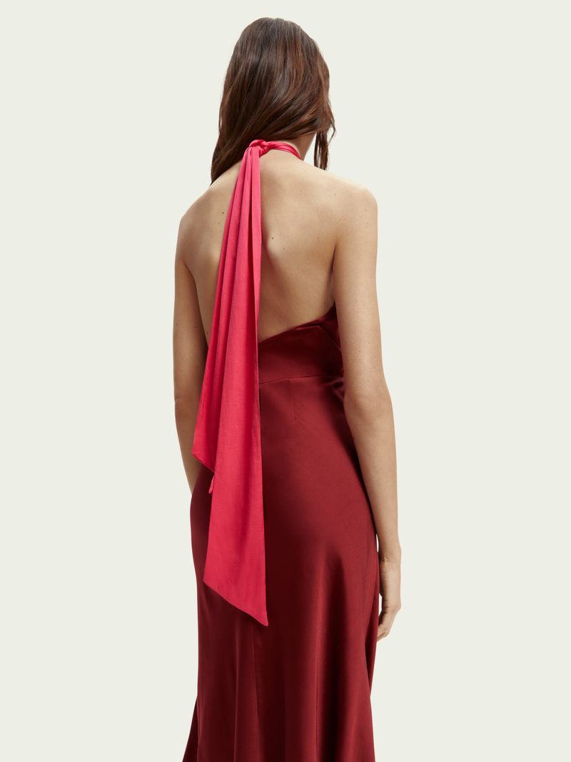 Scotch And Soda Midi Halter Dress In Deep Raspberry Endource