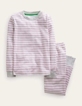 BODEN Snug Striped Pyjamas in Pink/Ivory | endource
