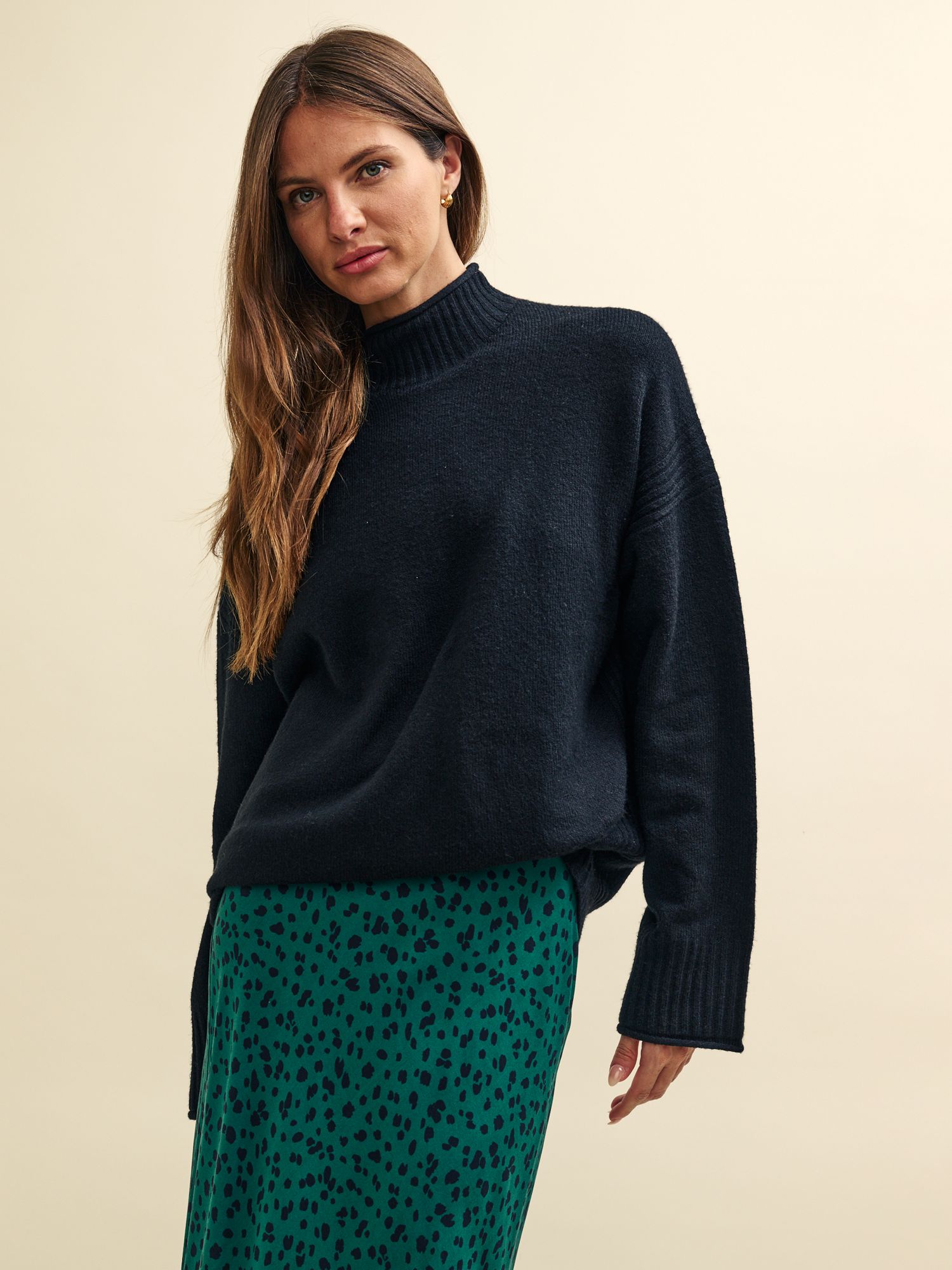 NOBODY'S CHILD Longline Funnel Neck Jumper in Black | endource