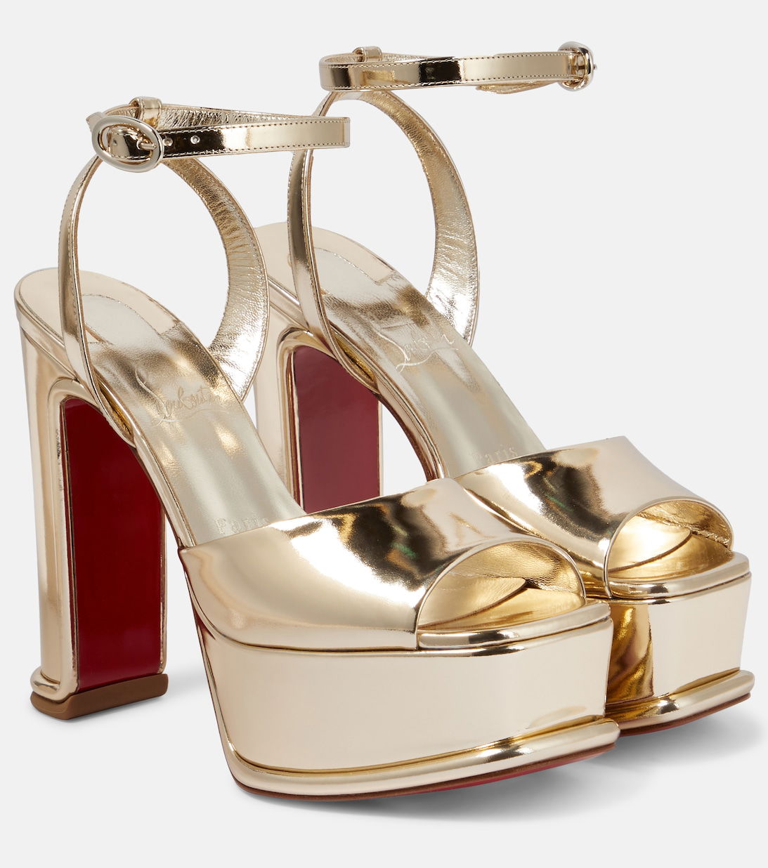 CHRISTIAN LOUBOUTIN Amali Alta Leather Platform Sandals in Gold | endource