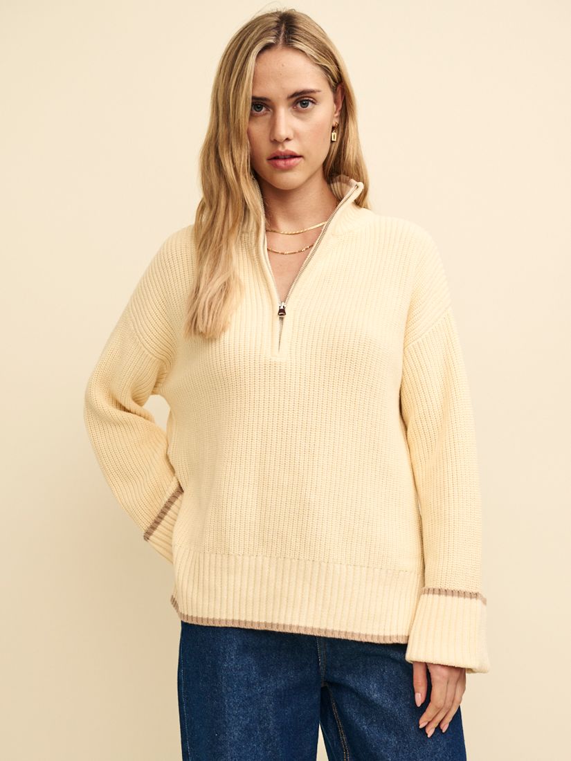 NOBODY'S CHILD Half Zip Oversized Jumper in Cream | endource