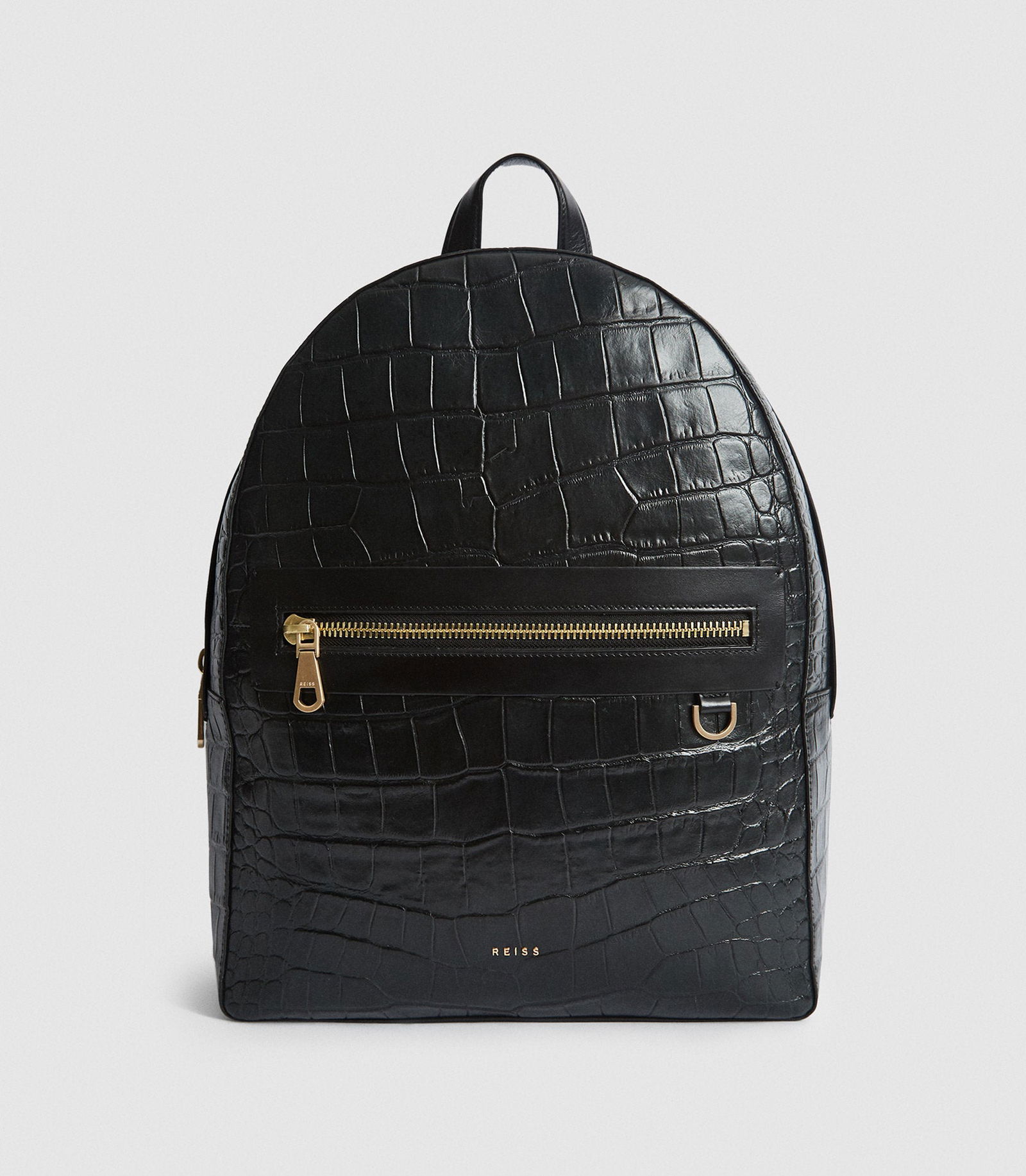 REISS Ethan Leather Croc Embossed Backpack in Black | Endource