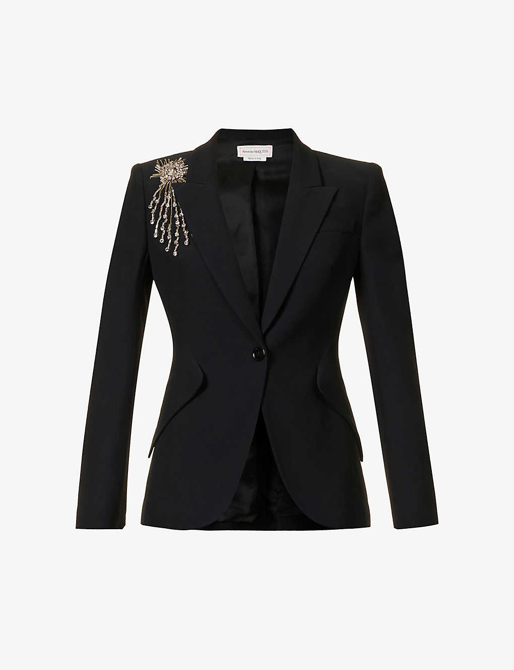 Alexander Mcqueen Crystal Embellished Padded Shoulders Blazer In Black