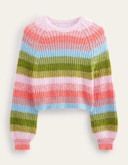 BODEN Fluffy Ribbed Raglan Jumper in Rainbow Stripe | Endource