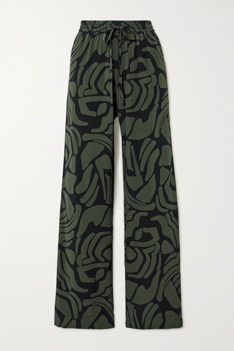 MATTEAU Printed Organic Silk-Crepe Straight-Leg Pants in Black | Endource