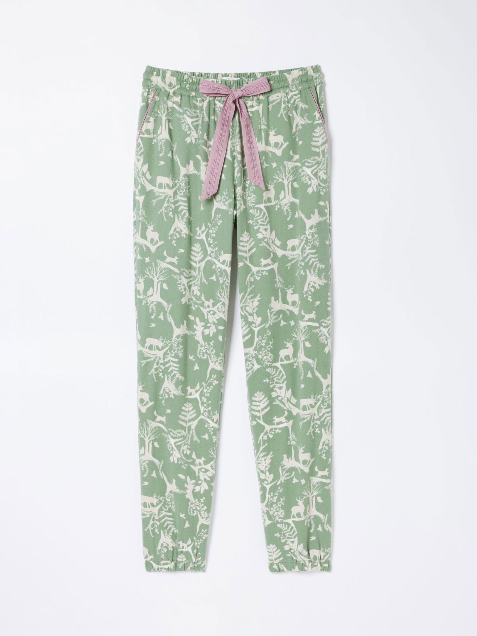 FATFACE Cora Cotton Forest Pyjama Bottoms in Sage Green/Multi | Endource