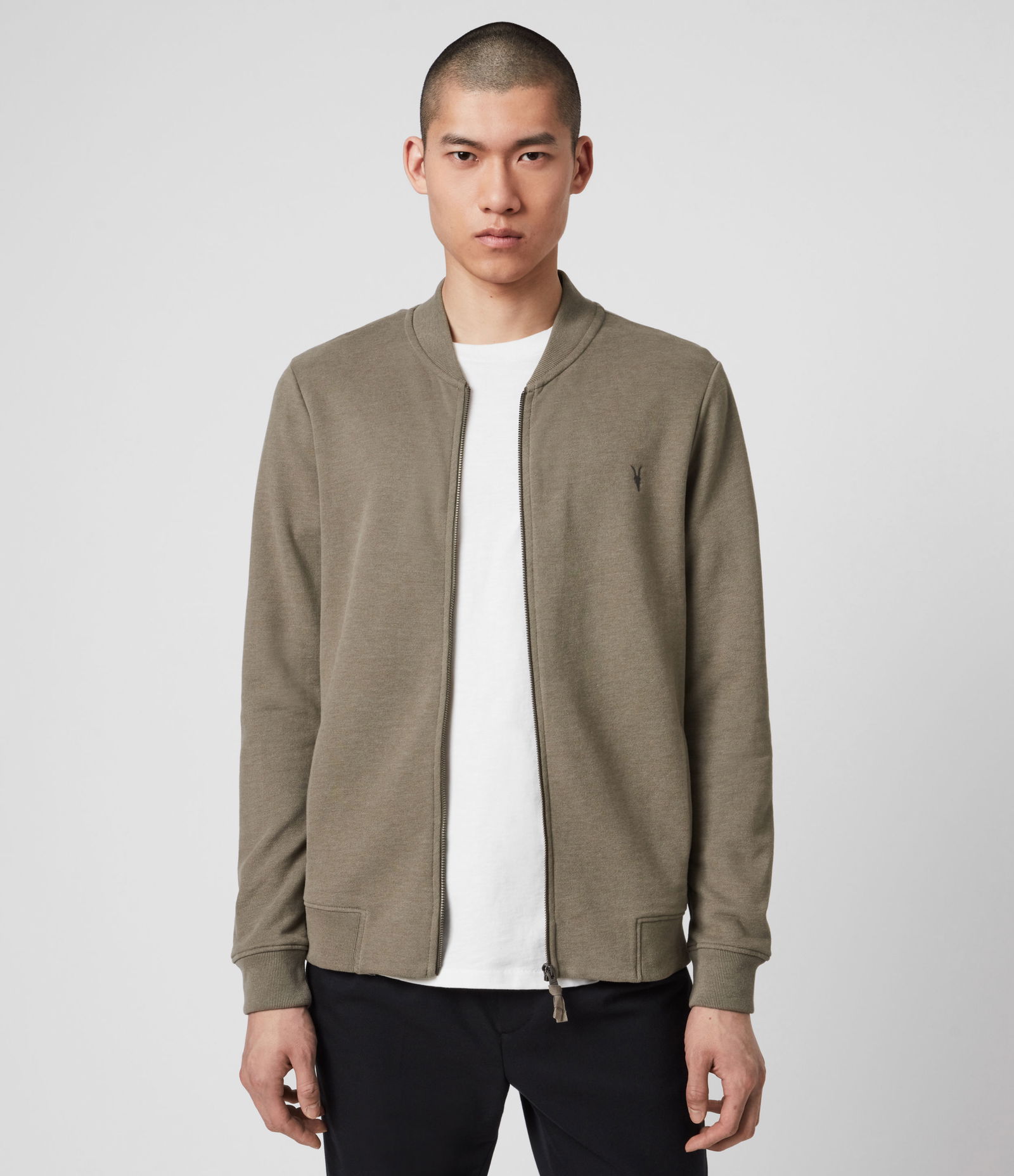 Allsaints Raven Bomber Jacket In Beech Green Marl Endource