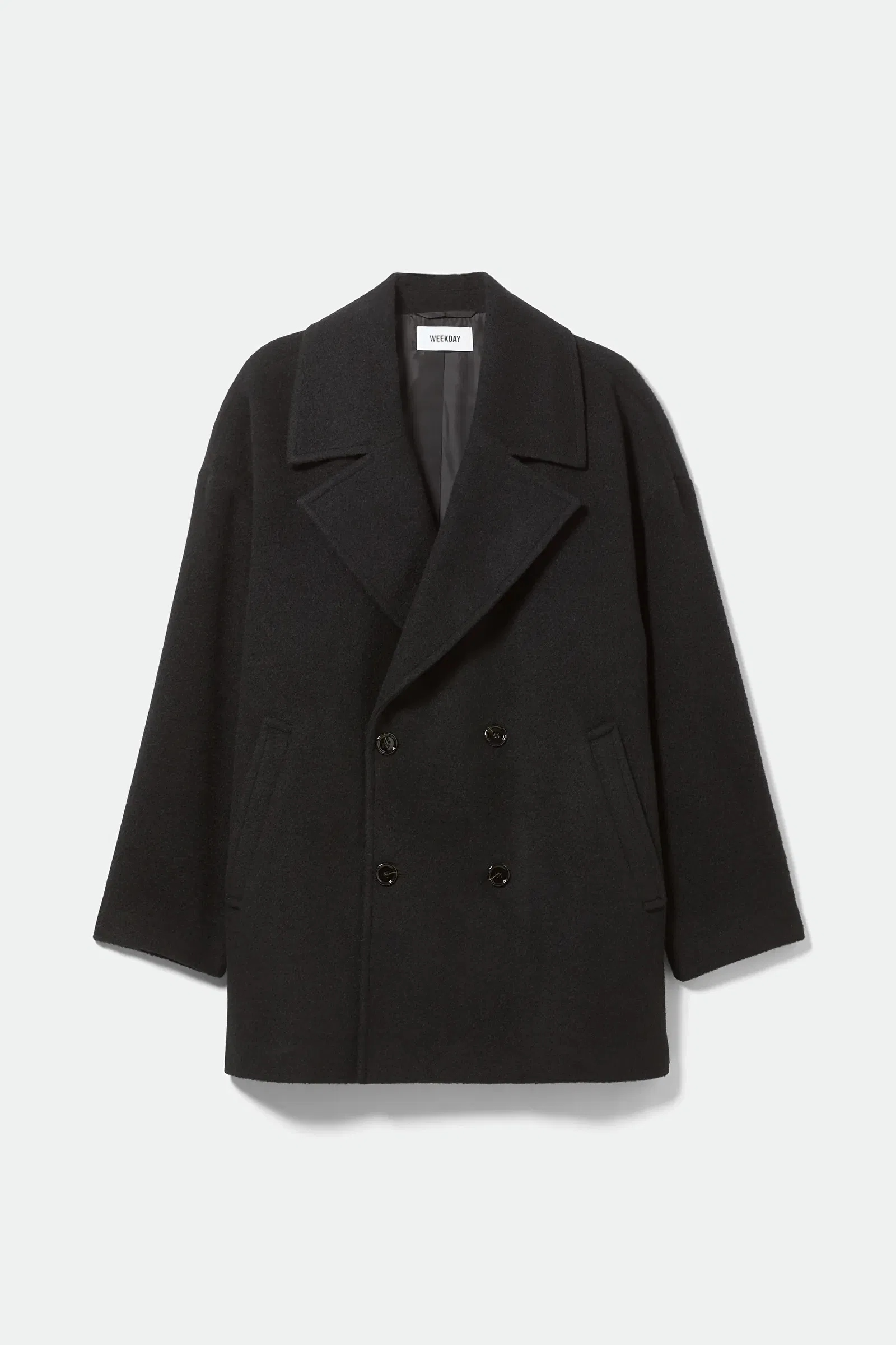 WEEKDAY Parker Oversized Peacoat in Black | endource