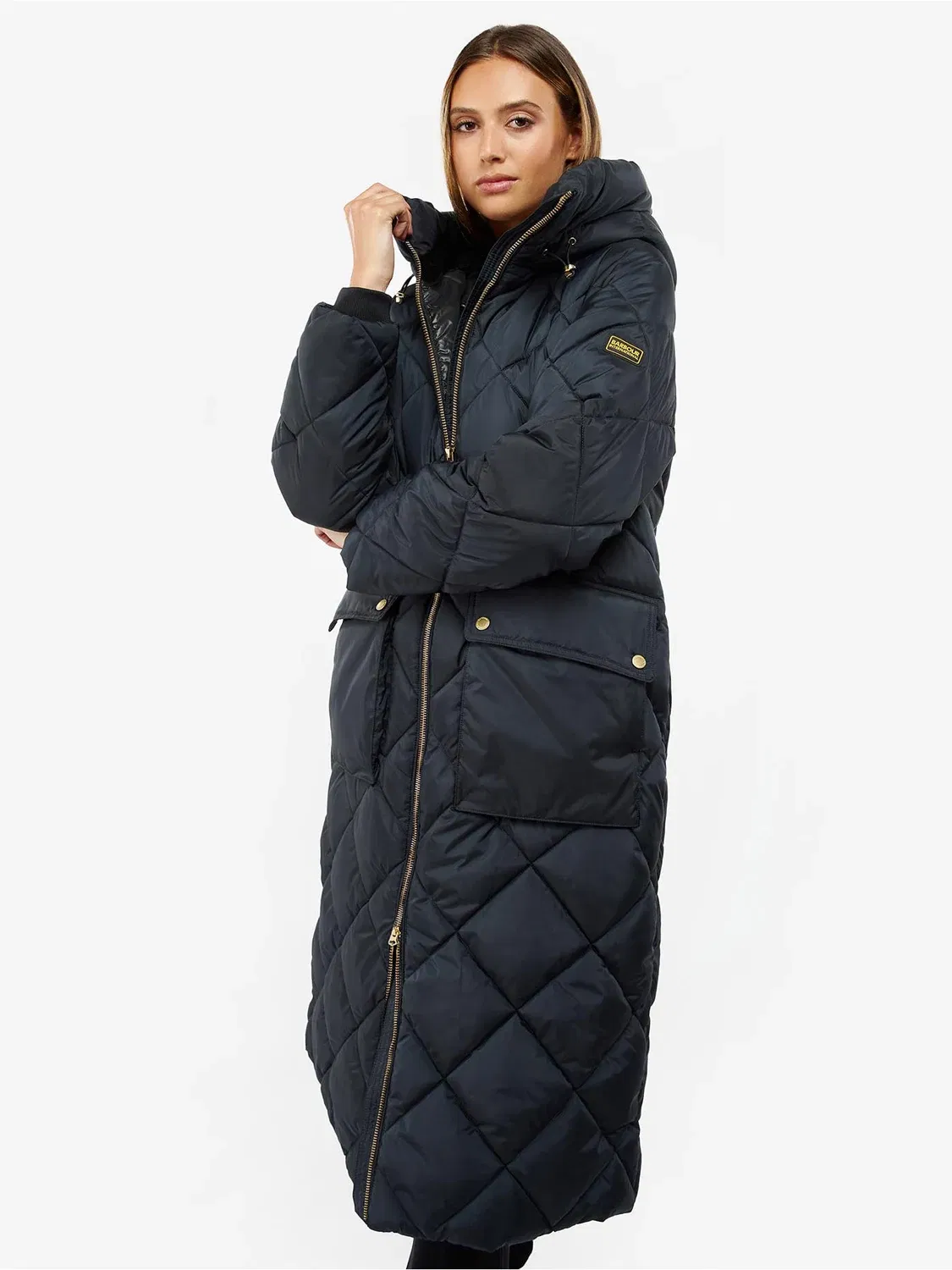 BARBOUR Gotland Longline Quilted Hooded Coat in Black | endource