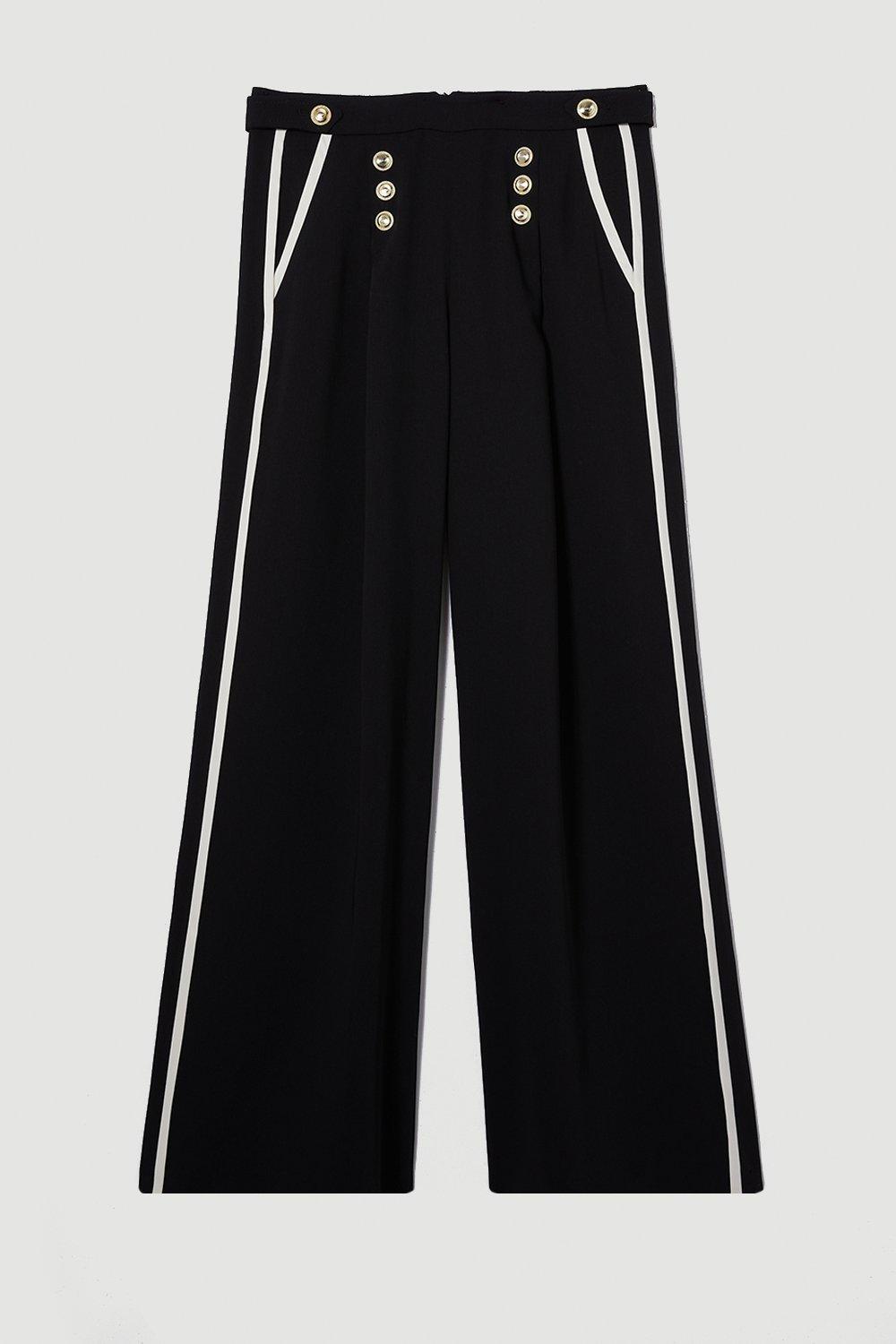 KAREN MILLEN Soft Tailored Pipe Detail Wide Leg Trouser | endource