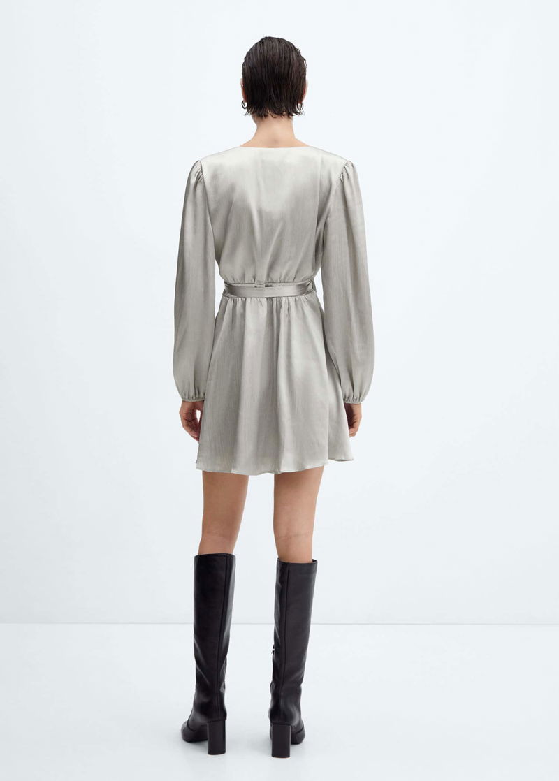 MANGO Wrapped Satin Dress in Silver | Endource