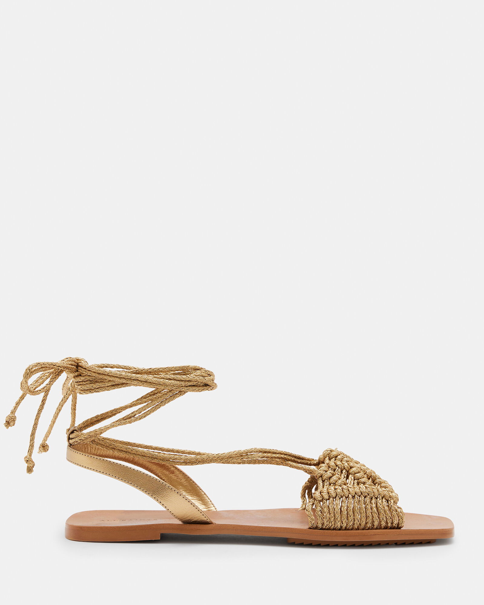 ALLSAINTS Donna Leather Rope Strappy Sandals in Gold | endource