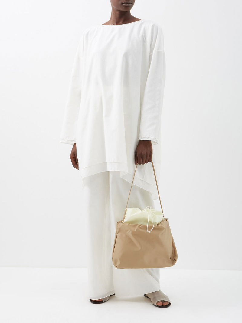 THE ROW Bourse XL Drawstring Nylon Clutch Bag in Beige | endource