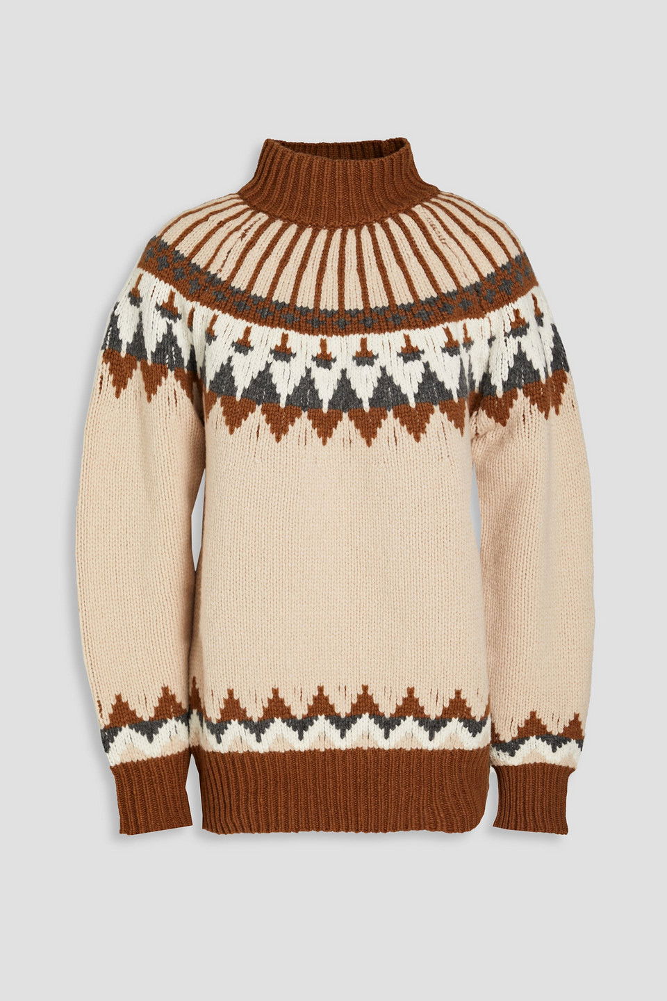 FRAME Fair Isle Intarsia-Knit Turtleneck Sweater in Neutral | Endource