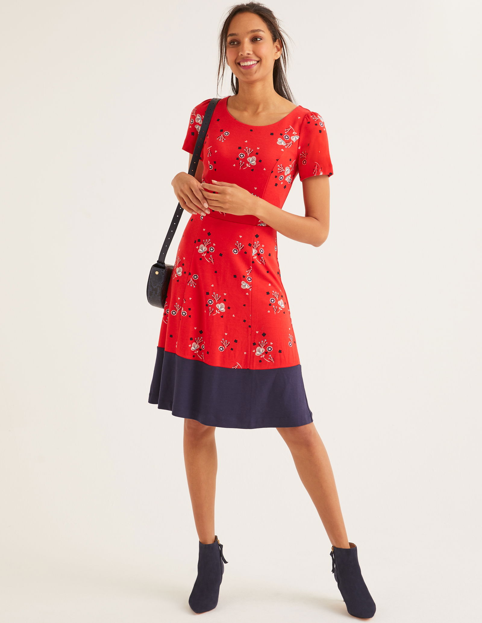 BODEN Erica Ponte Dress in Post Box Red, Pretty Bloom | Endource